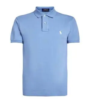 Polo Ralph Lauren Cotton Mesh Custom Slim Fit Polo Shirt With Embroidered Pony - Blue