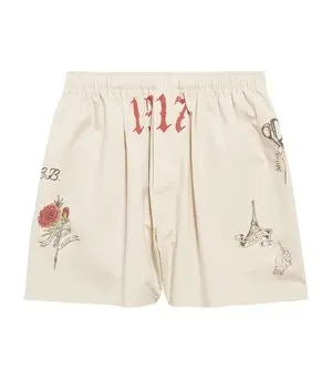 Balenciaga Printed Cotton Shorts - White