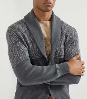 Brunello Cucinelli Cotton Jacquard Shawl Cardigan - Grey