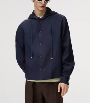 Loewe X Paula's Ibiza Linen-blend Hooded Shirt With Anagram