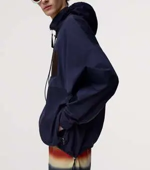 Loewe X Paula's Ibiza Leather-trimmed Hooded Jacket - Navy