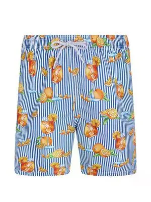 MC2 SAINT BARTH Cocktail-print Striped Swim Shorts - Blue