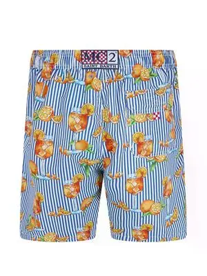 MC2 SAINT BARTH Cocktail-print Striped Swim Shorts - Blue
