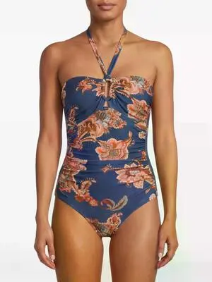 Zimmermann Aster Floral-print One-piece Swimsuit - Blue
