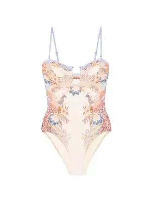 Zimmermann Indra Bamboo-trim Swimsuit - Neutrals