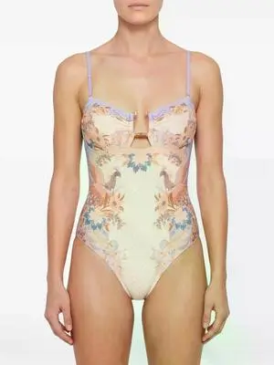 Zimmermann Indra Bamboo-trim Swimsuit - Neutrals