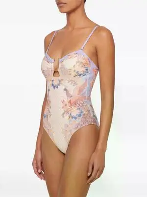Zimmermann Indra Bamboo-trim Swimsuit - Neutrals