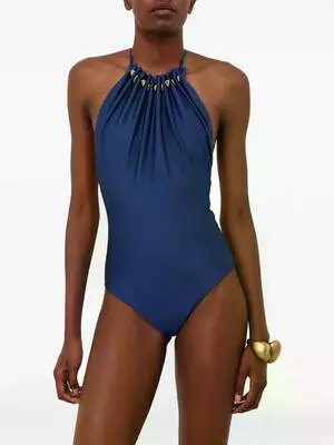 Zimmermann Aster Gathered Bead One Piece - Blue