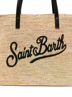 MC2 SAINT BARTH Logo-embroidered Raffia Tote Bag - Neutrals