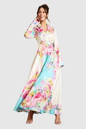 Coast Placement Print Wrap Front Gown - Multi