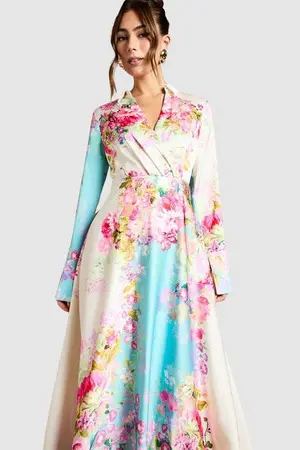 Coast Placement Print Wrap Front Gown - Multi
