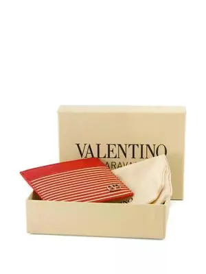 Valentino Garavani Vlogo Signature Cardholder In Rainy Calfskin With Striped Print - Red