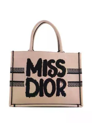 Dior Miss Book Embroidered Canvas Medium Tote Bag - Neutrals