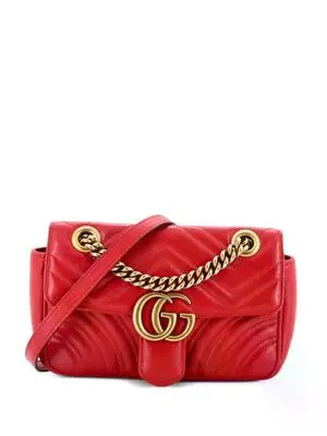 Gucci Gg Marmont Flap Mini Crossbody Bag - Red