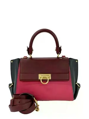 FERRAGAMO Small Tricolor Leather Gancini Sofia Satchel