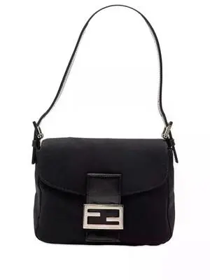 Fendi 2000-2010 Cotton Flap Shoulder Bag - Black
