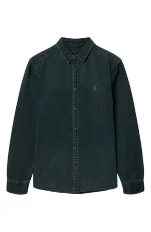 ALLSAINTS Gleason Cotton Denim Snap Front Shirt - Phantom Blue