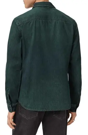 ALLSAINTS Gleason Cotton Denim Snap Front Shirt - Phantom Blue