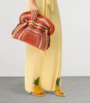 Loewe X Paula's Ibiza Medium Raffia Flamenco Clutch