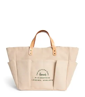 Harrods Jute Tote Bag With Exterior Pockets