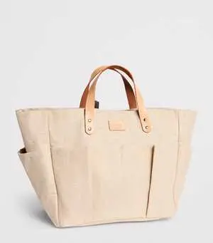 Harrods Jute Tote Bag With Exterior Pockets