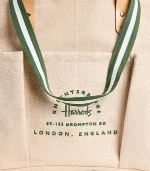 Harrods Jute Tote Bag With Exterior Pockets