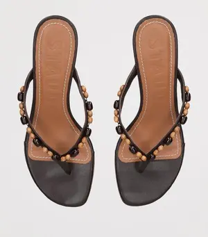 Staud Leather Beaded Kitten Heel Sandals