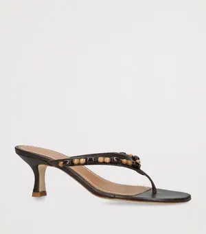 Staud Leather Beaded Kitten Heel Sandals