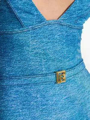 Balmain Logo-plaque Swimsuit - Blue