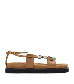 Loewe X Paula's Ibiza Leather Beaded Pebble Sandals