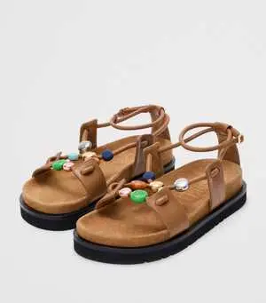 Loewe X Paula's Ibiza Leather Beaded Pebble Sandals