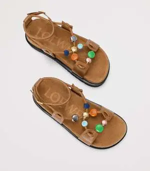 Loewe X Paula's Ibiza Leather Beaded Pebble Sandals