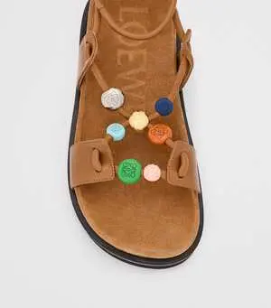 Loewe X Paula's Ibiza Leather Beaded Pebble Sandals