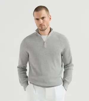 Brunello Cucinelli Cotton Rib-knit Quarter-zip Sweater - Grey