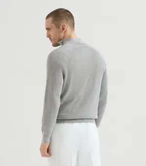 Brunello Cucinelli Cotton Rib-knit Quarter-zip Sweater - Grey