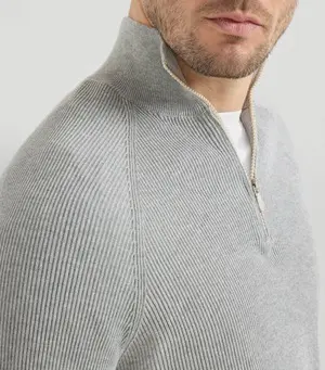 Brunello Cucinelli Cotton Rib-knit Quarter-zip Sweater - Grey