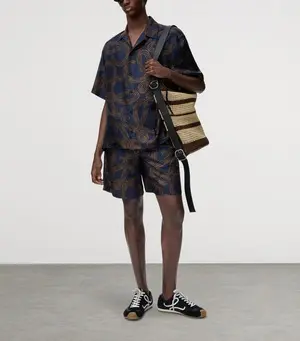 Loewe X Paula's Ibiza Silk Anagram Print Shorts - Navy