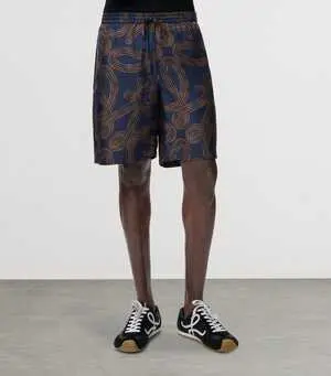 Loewe X Paula's Ibiza Silk Anagram Print Shorts - Navy