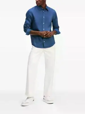 Karl Lagerfeld Monogram-embroidered Linen Shirt - Blue