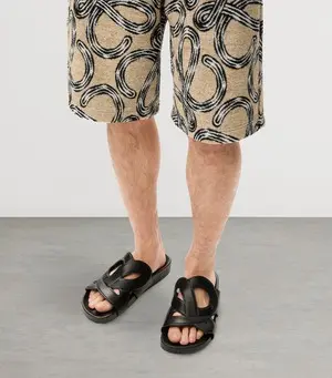 Loewe X Paula's Ibiza Leather Monogram Ease Slides - Black