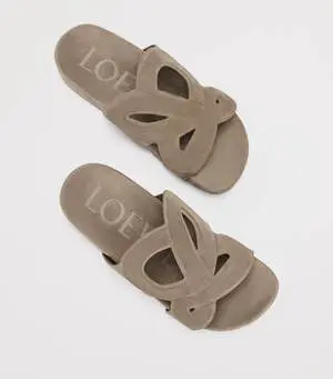 Loewe X Paula's Ibiza Leather Monogram Ease Slides - Grey