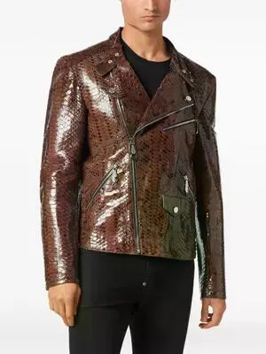 Philipp Plein Python Leather Jacket - Brown