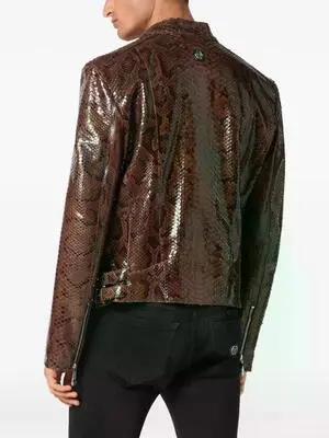 Philipp Plein Python Leather Jacket - Brown