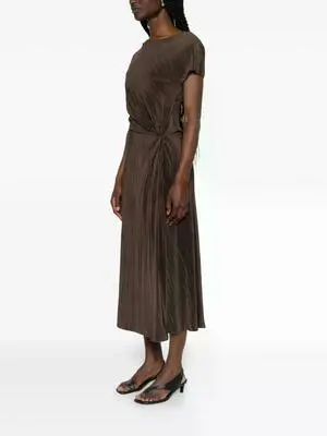 Vince Pleated Twist-detail Midi Dress - Brown