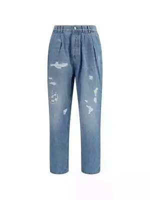 Brunello Cucinelli Distressed Pleated Jeans - Blue