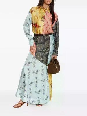 GANNI Patchwork Floral Print Maxi Skirt - Blue