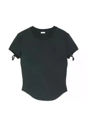 COVERT Bow-detail Curved-hem T-shirt - Black