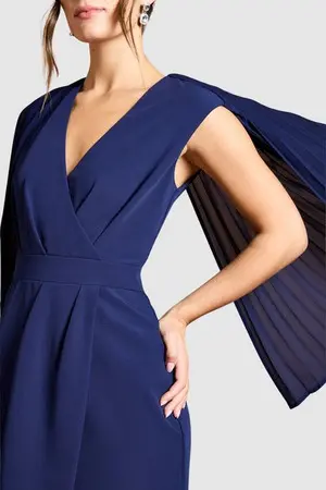 Coast Pleated Cape Detail Crepe Pencil Dress