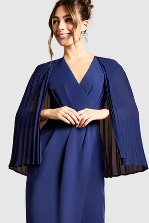 Coast Pleated Cape Detail Crepe Pencil Dress