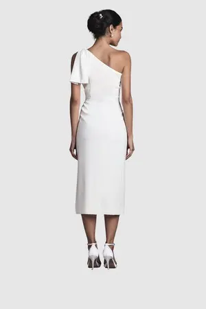 Coast One Shoulder Bow Midi Dress - Ivory